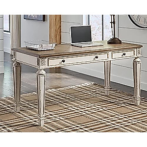 Signature Design by Ashley Realyn Farmhouse 60" Home Office Desk with USB Charging, Chipped White