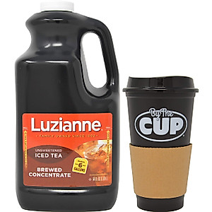 Luzianne Unsweetened Tea Concentrate 64 Ounce Bottle with By The Cup Travel Cup