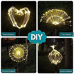 JJGoo Solar Garden Lights, 2 Pack 150 LEDs 2 Lighting Modes Waterproof Fireworks Light for Outdoor Patio Walkway Pathway Decorative - Warm White