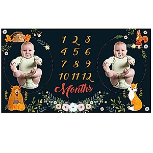 Twins Baby Gifts & Woodland Twin Monthly Milestone Baby Blanket 35"×63"