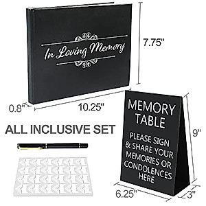 LotFancy Funeral Guest Book, in Loving Memory Memorial Service Guest Book, 130 Pages, Space for Name, Address, Memories, Hardcover, with Black Pen and Table Sign
