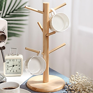 Tearom Solid Wood Coffee Cup Organizer: Sturdy and Waterproof Mug Tree with Non-Slip Bottom - Round Bottom Cup Holder (31CM)