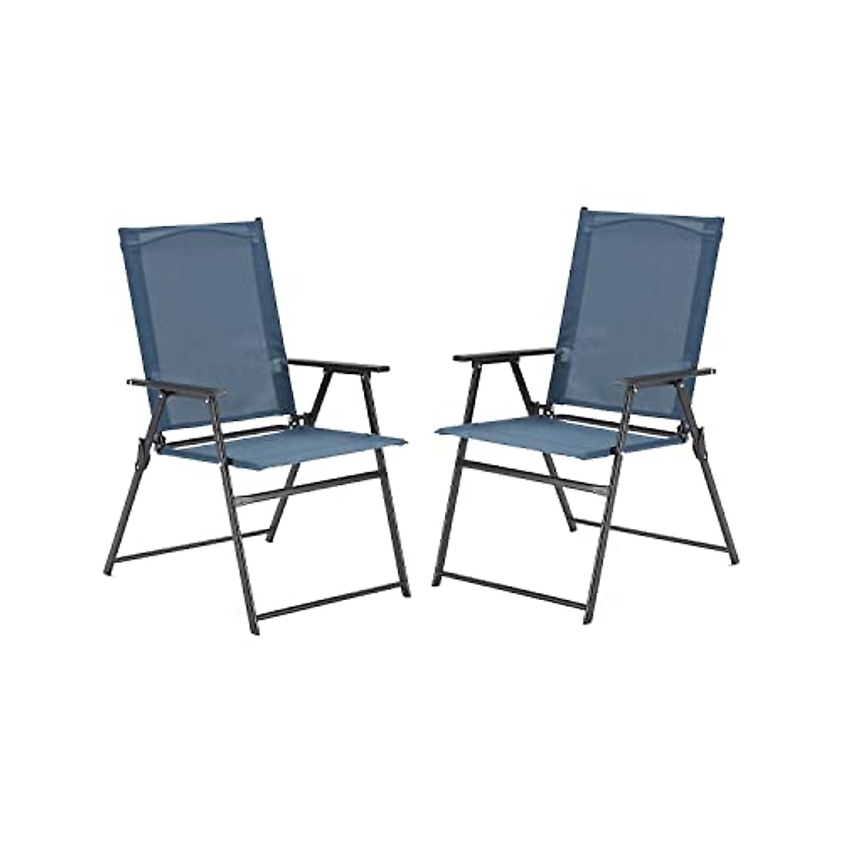 VICLLAX 2 Pieces Patio Folding Chairs, Outdoor Portable Dining Chairs for Lawn Garden and Porch, Dark Blue(Edge-Binding)