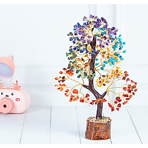 Crocon Seven Chakra Crystal Tree of Life - Gemstone Tree - 7 Chakra Tree - Crystal Tree for Positive Energy - Feng Shui - Money Tree Bonsai - Gem Stone Tree + Home Decor - Thoughtful Gift for Women