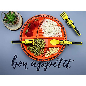 Constructive Eating Made in USA Construction Combo with Utensil Set and Plate for Toddlers, Infants, Babies and Kids - Made with Materials Tested for Safety
