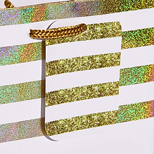 SUNCOLOR 12 Pack 6" Small Gift Bags (Gold Stripe)