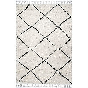 nuLOOM Jessie Moroccan Lattice Tassel Shag Area Rug, 9' 2" x 12', Off-white