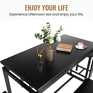 Recaceik 5 PCS Dining Table Set, Modern Kitchen Table and Chairs for 4, Wood Pub Bar Table Set Perfect for Breakfast Nook, Small Space Living Room