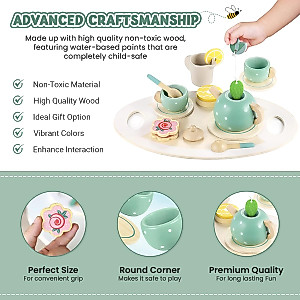 JEVASO KID'S Wooden Tea Party Set for Little Girls, Toddler Tea Set Food Pretend Play Accessories, Kids Kitchen Montessori Tea Set Wooden Toys for 2 3 4 5 6 Year Old Girl.