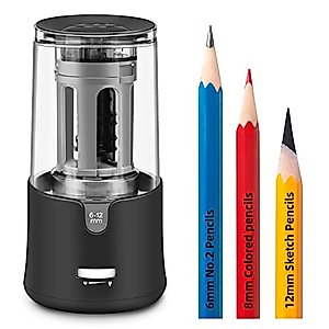 Electric Pencil Sharpener, Super Sharp Pencil Sharpener for Colored Pencils, Auto Stop, Fast Sharpen Pencil Sharpener Plug in for 6-12mm No.2/Colored/Sketch Pencils, Suit for School, Office (Black)