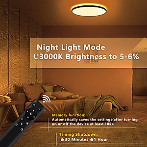 12 Inch Flush Mount Ceiling Light with Remote 28W 3000lm Led Ceiling Light Dimmable 3 Color Adjustable Modern Light Fixture Ceiling with Backlight, Night Light and Timer Ultra-Thin Close to Ceiling
