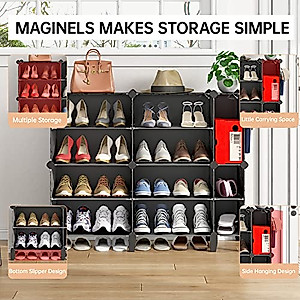 MAGINELS Portable Shoe Rack Plastic Shoe Organizer DIY Shoe Storage Shelf Organizer for Entryway Shoe Cabinet 36 Pairs, Black