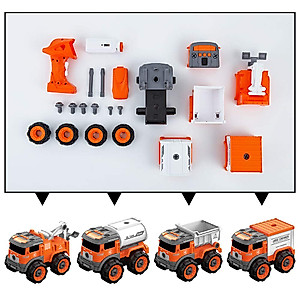 BerrysParadise Take Apart Toys with Electric Drill 4 in 1 Take Apart Toy Drill Remote Control Construction Toy Truck Builder Gift Car Toys for 3 4 5 6 7 Year Olds Boys Toddlers Birthday Christmas