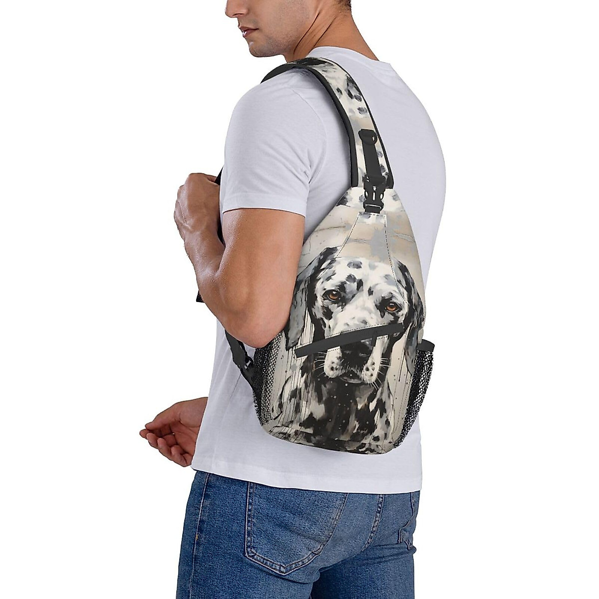 Hicyyu Harlequin Great Dane Outdoor Crossbody Shoulder Bag For Unisex Young Adult Hiking Sling Backpack