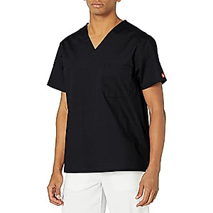 Dickies Men's Signature V-Neck Scrubs Shirt, Black, Large