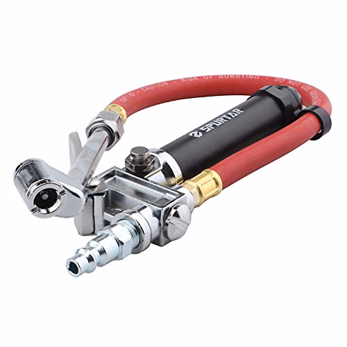 Spurtar 10-120 PSI Heavy Duty Tire Inflator Gauge Air Chuck with Pressure Gauge with 4 Way Tool and Valve Cores Tire Pressure Gauge with Inflator 12" Air Hose for Car Automotive Truck