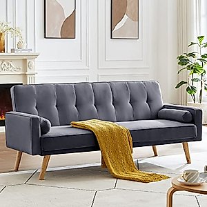 FULife Convertible Loveseat Sofa Bed Sleeper Daybed,Modern Upholstered Folding Recliner,Small Futon Sofá,2 Seaters Couches with Two Pillows for Living Room/Office/Aparment/Place, Dark Gray 72" w
