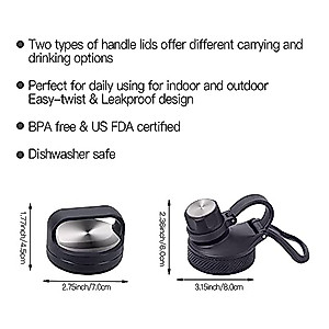 IDEUS Insulated Stainless Steel Water Bottle with 2 Leak-Proof Lids, Thermal Water Flask for Hiking Biking, 64oz, Yellow