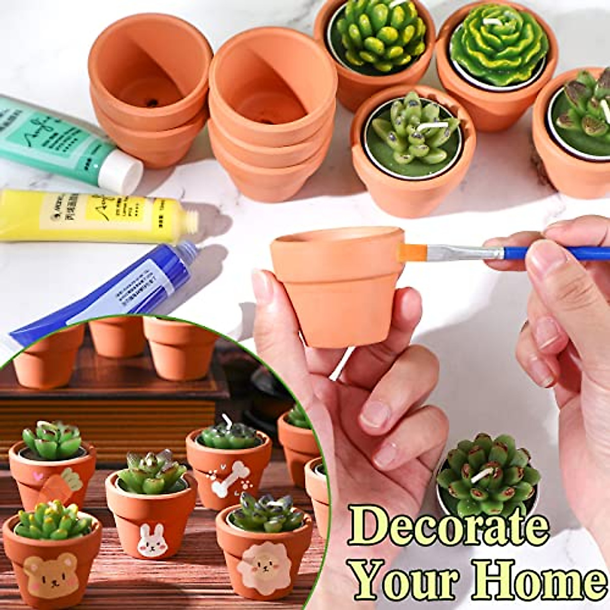 18 Pcs Succulent Cactus Tealight Candles Handmade Tea Lights Baby Shower Plant Candle Gift with Mini Terracotta Clay Candle Holders for Birthday Christmas Wedding Party Home Decoration (Cute)