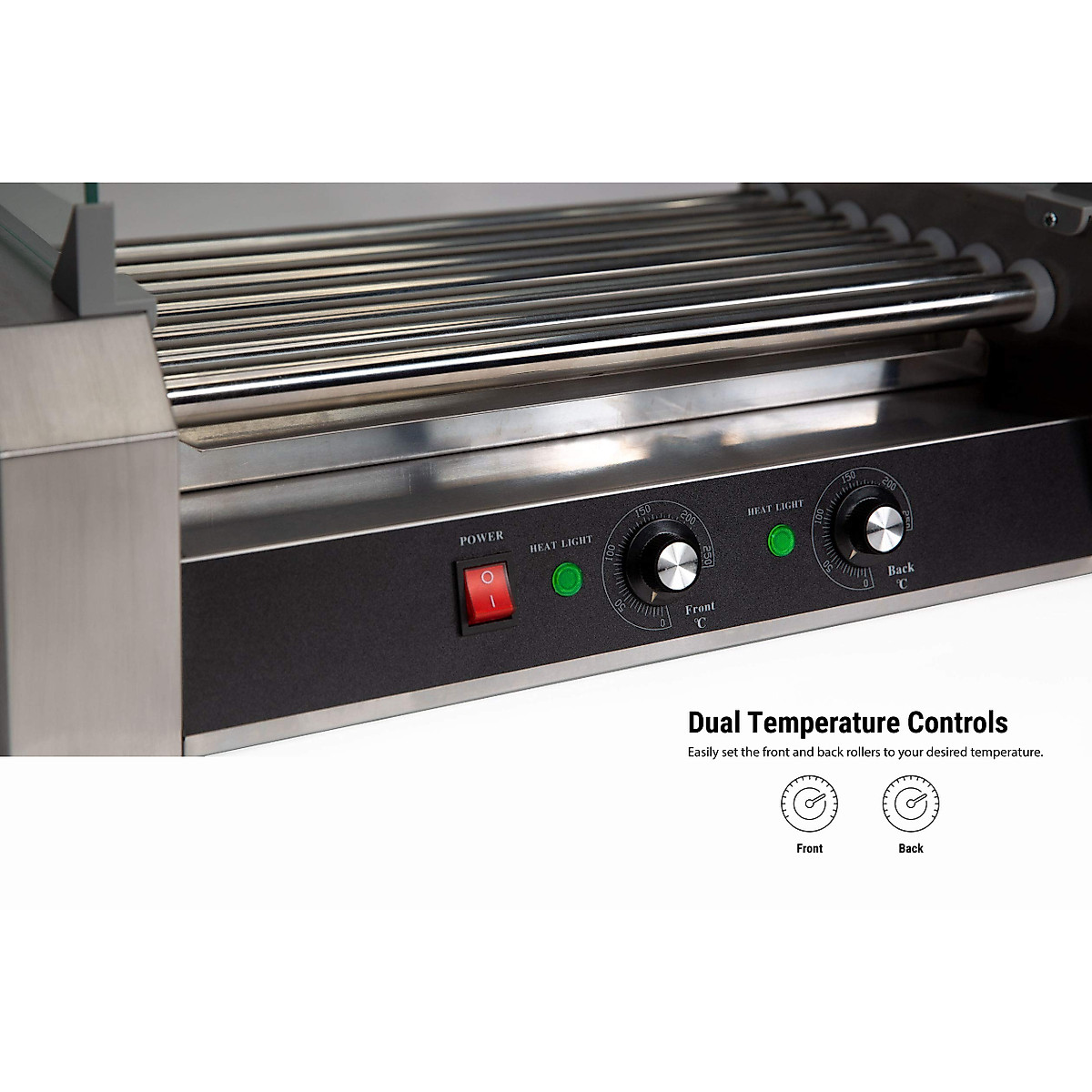 Sybo Commercial Grade Stainless Steel Electric 18 Hot Dog 7 Roller Grill Cooker Machine with Detachable Glass Cover, 1000-Watts