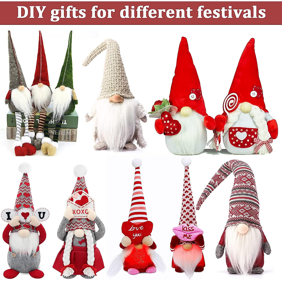 24 Pieces Pre-Cut Gnome Beard Braids Wooden Balls Nose Set， Handmade Gnome Beard Fake Fluffy Gnome Beard Faux Fur Gnome Dwarf Beard Braids Unfinished Wooden Balls for DIY Your Gnomes