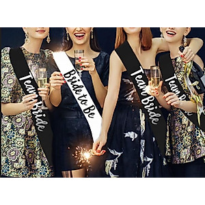 Team Bride 7pc Satin Sash Set - Sophisticated & Fun Party Favors for Bachelorette Party, Bridal Shower & Wedding Party (7pc Set, White & Black)