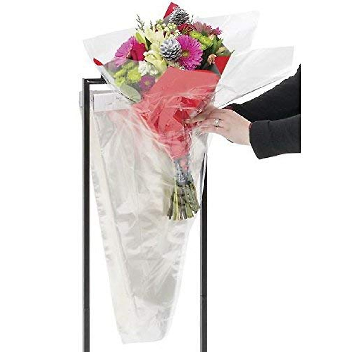 A&A Flower Bouquet Unprinted 37 Micron Clear Cellophane Bags Plastic Sleeve Bag 100 pcs (9x14x3.5 in.)