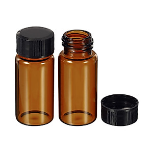 PATIKIL 10mL Reagent Media Bottle, 12 Pack Round Glass Storage Bottles Plastic Screw Cap for Lab Home, Brown