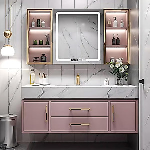 ZGNBSD Floating Bathroom Vanity - Freestanding Bathroom Vanity with Sink and Smart Demister Mirror | Solid Wood Modern Bathroom Vanity (32")