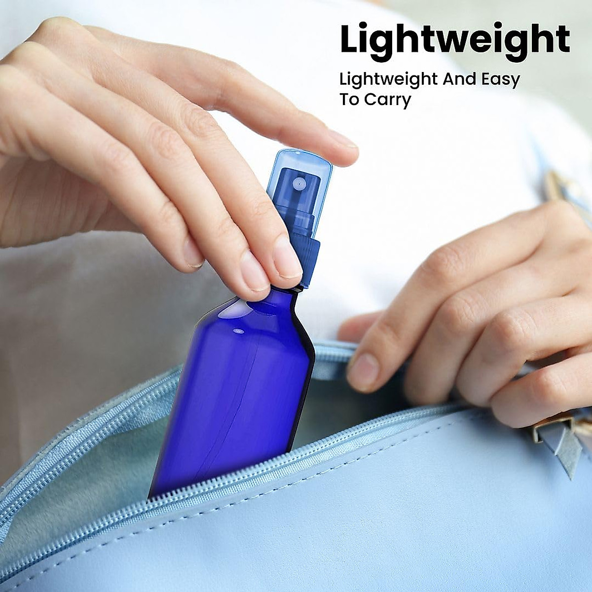 CULINAIRE 2oz Glass Spray Bottles for Essential Oils with Gold Pen Marker, Small Fine Mist Spray Bottle, Refillable, for Hair Spray, Essential Oils, Colognes, and Hand Sanitizers, Blue, Pack of 12