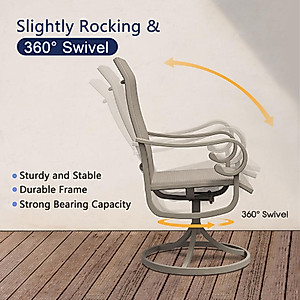 VICLLAX Patio Swivel Dining Chairs Set of 4, Outdoor furnitures Breathable Fabric with Curved Arms for Lawn Deck, Sandshell Frame