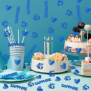 kreat4joy 45th Wedding Anniversary Decorations Confetti, Blue Happy 45 Sapphire Decorations, 200pcs Glitter Confetti Include Love Heart Confetti, Sapphire Confetti, 45 Confetti for Table Decor