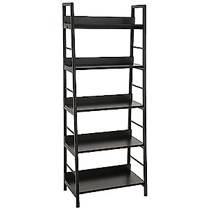 Himimi Industrial Bookshelf,Ladder Shelf 5 Tier Narrow Bookcases Floor Freestanding Storage Rack Leaning Book Shelves,Plants Flower Stands with Metal Frame for Living Room, Home Office,Bedroom, Black