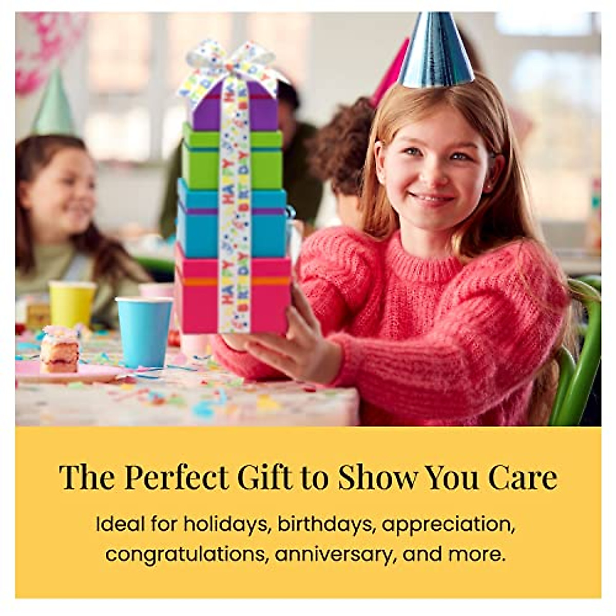 Broadway Basketeers Gourmet Chocolate Food Gift Basket Tower for Birthdays – Curated Snack Box, Sweet and Savory Treats for Parties, Best Wishes, Birthday Presents for Women, Men, Mom, Dad, Her, Him, Families