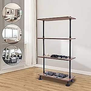 Futchoy 4 Tier Industrial Iron Pipe Shelf Unit Free Standing Bracket Solid Wood Rustic Vintage Multifunctional Display Rack Open Metal Book Shelf for Home Office Organizer