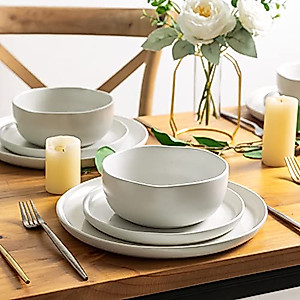 AmorArc Ceramic Dinner Plates Set of 6, Wavy Rim 10.5 Inch Stoneware Dish Set, Large Dinnerware Plates for Kitchen-Microwave&Dishwasher Safe, Scratch Resistant-Reactive Glaze Matte White