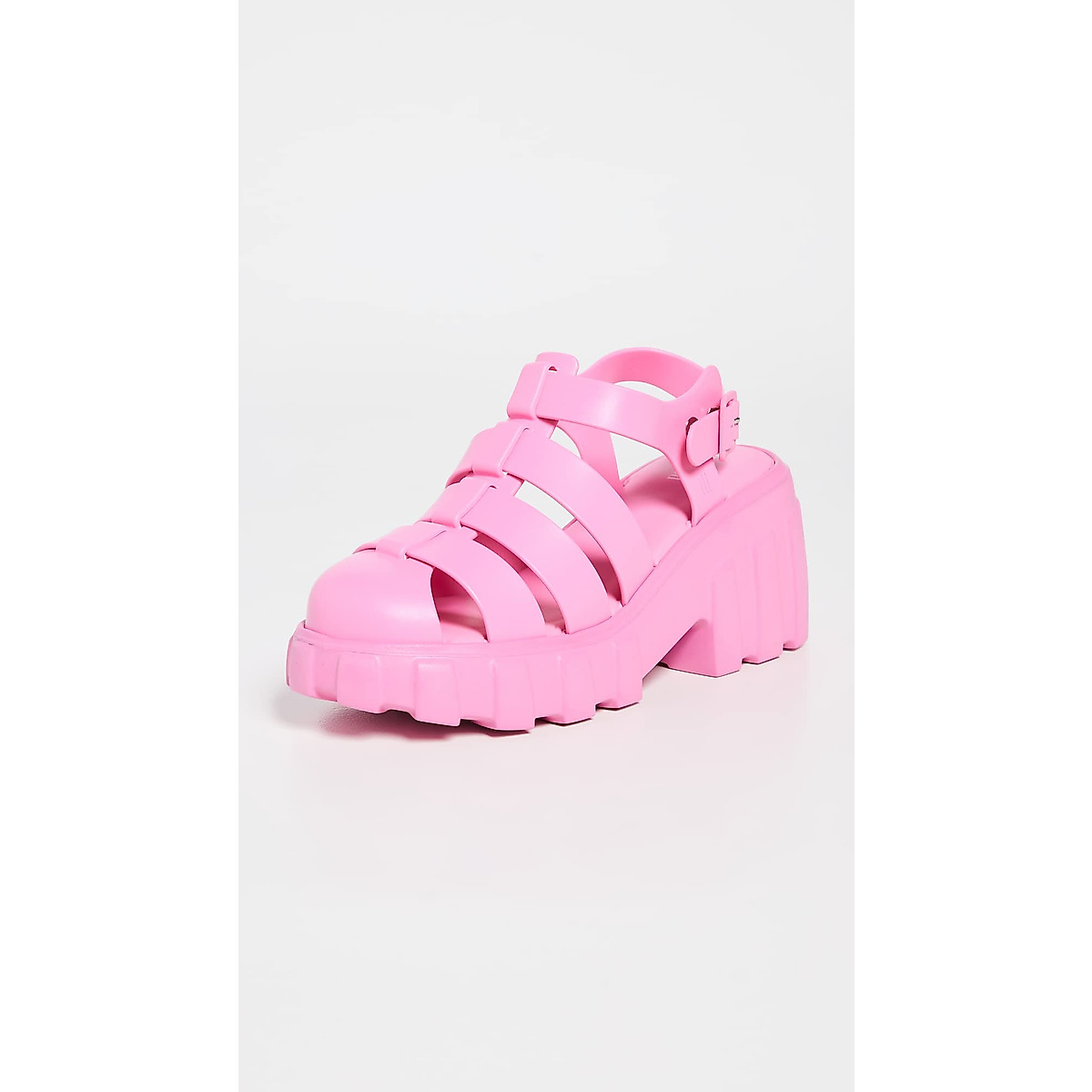 Melissa Megan Platform Jelly Heels for Women - The Iconic Original 90’s Jelly Shoe, Fisherman's Sandal with Chunky, Platform Lug-Sole Heel and Adjustable Strap and Side Buckle, Pink, 5