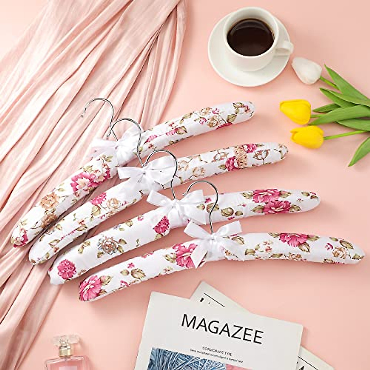 24 Pieces Padded Clothes Hangers for Women Sweaters Non Slip Padded Coat Hangers Floral Foam Sweater Hangers Thick Wedding Dress Hanger with Anti Rust Swiveling Hook for Clothes Skirts Closet Adults