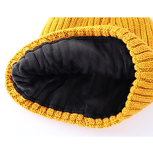 Connectyle Knit Cuffed Beanie Hat for Men Women Fleece Lined Warm Knitted Winter Hats Mustard Yellow