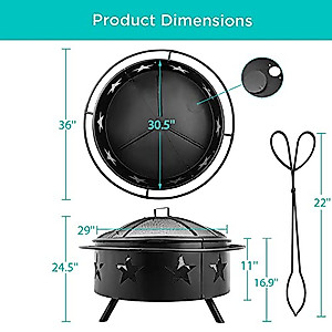 LMRSTOO Fire Pit 36inch for Outside Wood Burning Heavy Duty Fire Pits Firepit for Outdoor with Spark Screen & Waterproof Cover & Poker for Patio Fireplace Garden Picnic Backyard Camping Bonfire