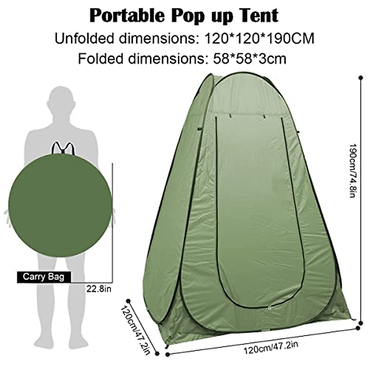 Petgin Pop Up Changing Room Privacy Tent – Instant Portable Outdoor Shower Tent, Camp Toilet, Rain Shelter for Camping & Beach with Carry Bag-Army Green