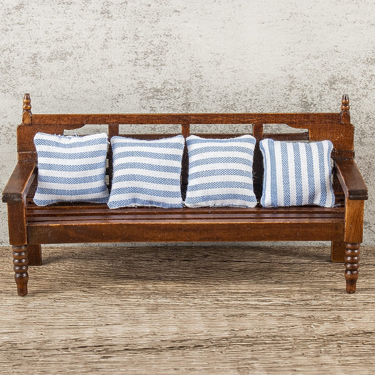 1:12 Miniature Bench Couch Sofa Vintage Wooden Recliner Chair with Cushions Mini House Furniture Accessories