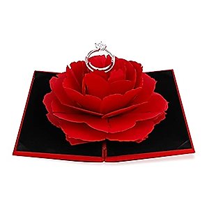 iSuperb Rose Ring Box Creative Velvet Rose Engagement Jewelry Box for Wedding Jewelry Gift Box (Red)