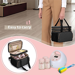 Luxja Double Layer Breast Pump Bag Compatible with Spectra S1 and S2, Pump Bag for Breast Pump and Extra Parts, Bag Only, Black
