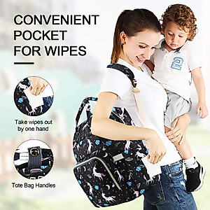 MIGER Diaper Bag Backpack Baby Girl Boy Diaper Bag Cute Maternity Nappy Diaper Backpack Waterproof Unicorn Diaper Bags with Large Capacity Bottle insulation for Mom Dad (Black)