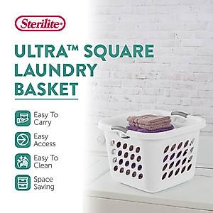 Sterilite 12178006 1.5 Bushel/53 Liter Ultra Square Laundry Basket, White Basket w/ Titanium Inserts, Pack of 6