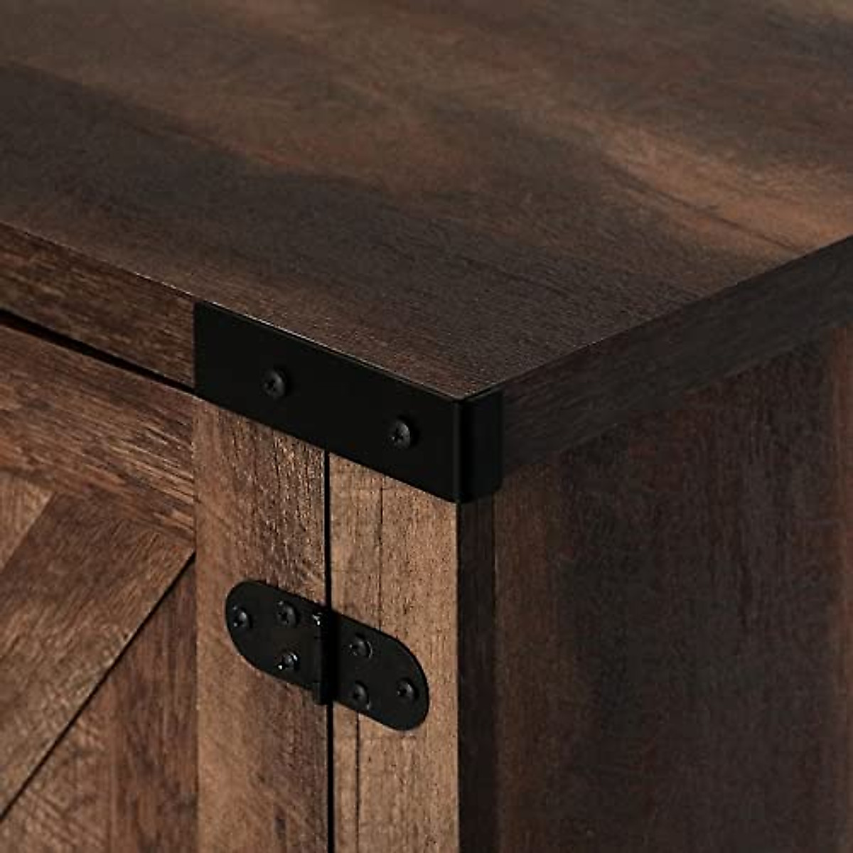Furinno Jensen Farmhouse End Table with Barn Door for Bedroom, Living Room,Rustic Brown, pack of 1