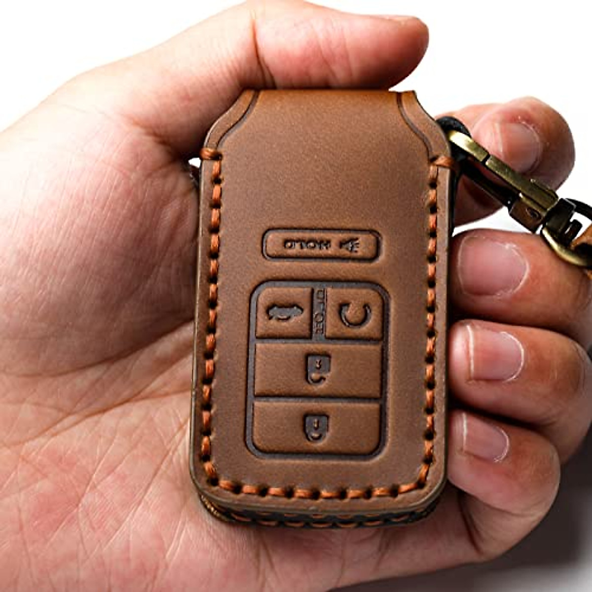 ZiHafate Leather Car Key Fob Cover Compatible with Honda Keyless Remote Control for Honda Accord Civic Crosstour CR-V CR-Z Fit HR-V Odyssey Pilot and More Models (C-Brown)