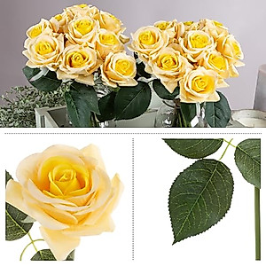 Pure Garden Rose Artificial Flowers - 18Pc Real Touch 11.5-Inch Fake Flower Set with Stems for Home Decor, Wedding, or Bridal/Baby Showers (Yellow)
