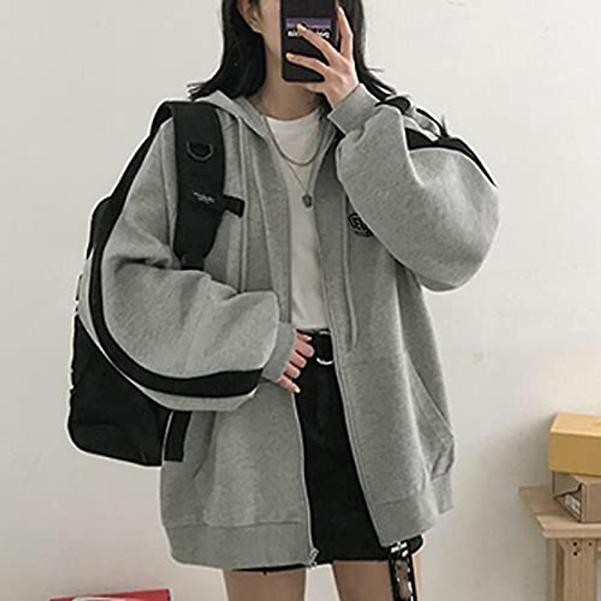 Womens Zip Up Hoodie Fashion Oversize Solid Hoodies Y2k Egirl Baggy Sweatshirts Hippie Top Teen Girls Fairy Grunge Sweater